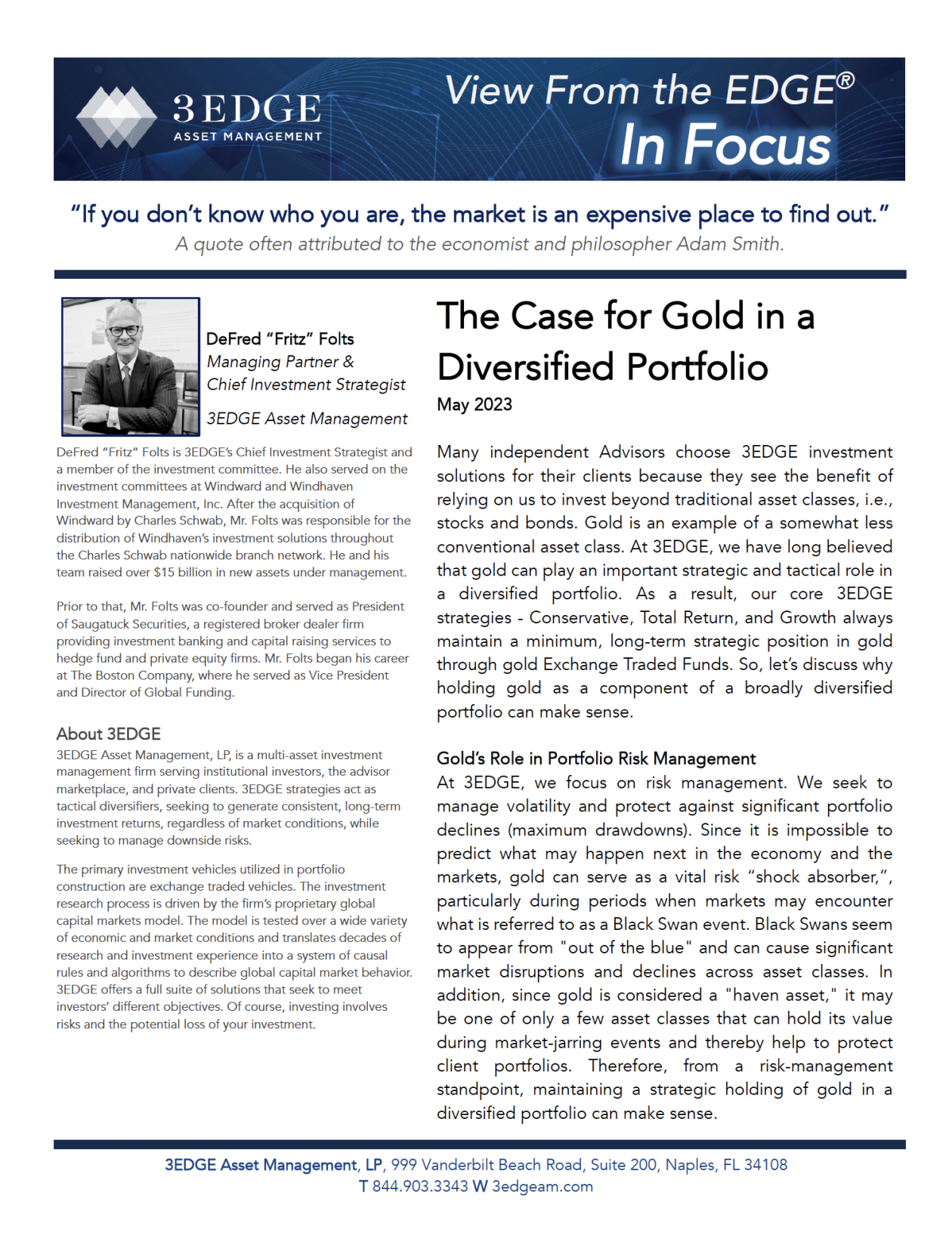 View From the EDGE®: In Focus – The Case for Gold - 3EDGE Asset Management